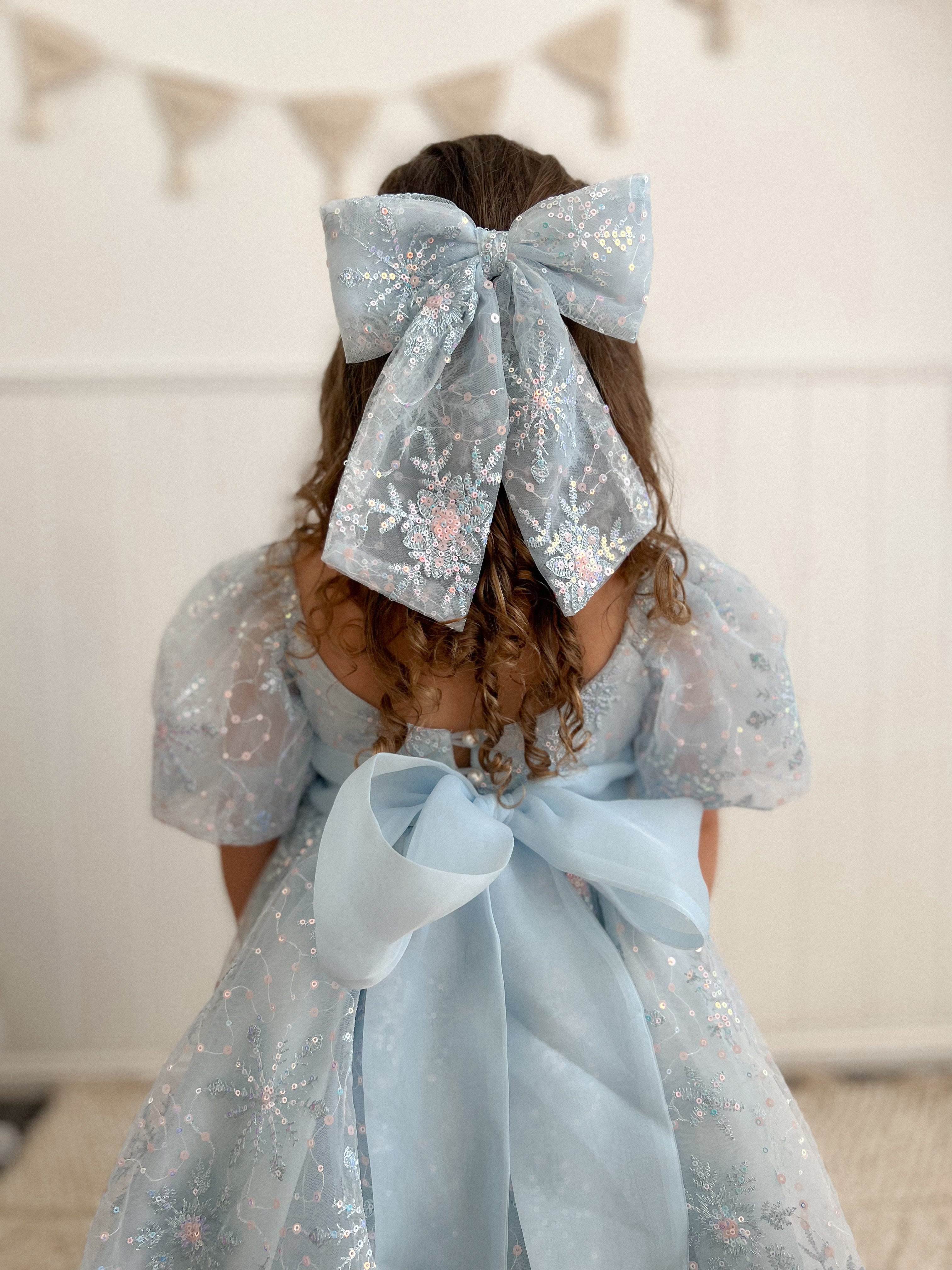 Snow Princess Luxe Handmade Dress & Hair Bow (Made to order) – Mik & Me