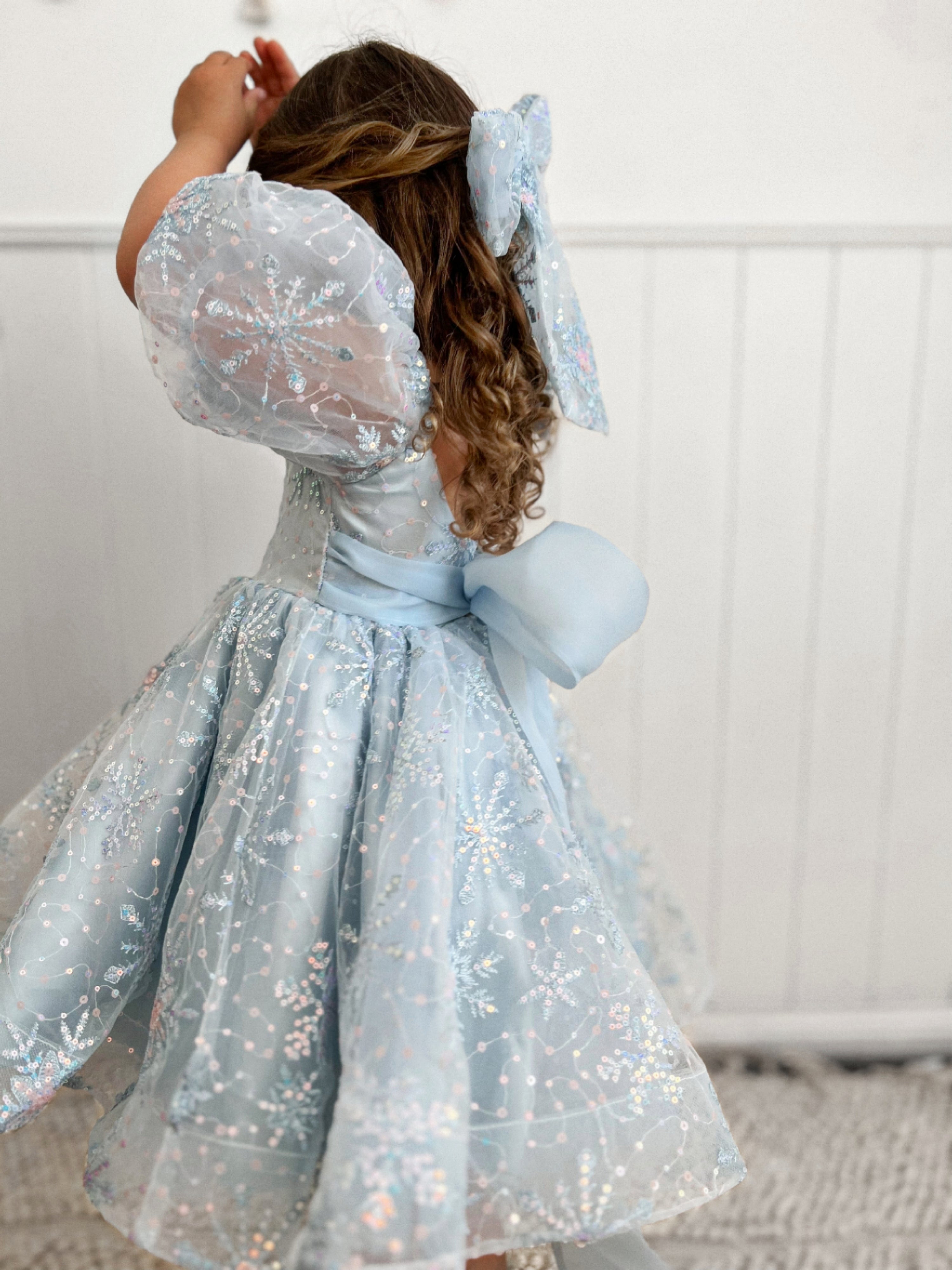 Snow Princess Luxe Handmade Dress & Hair Bow (Made to order) – Mik & Me